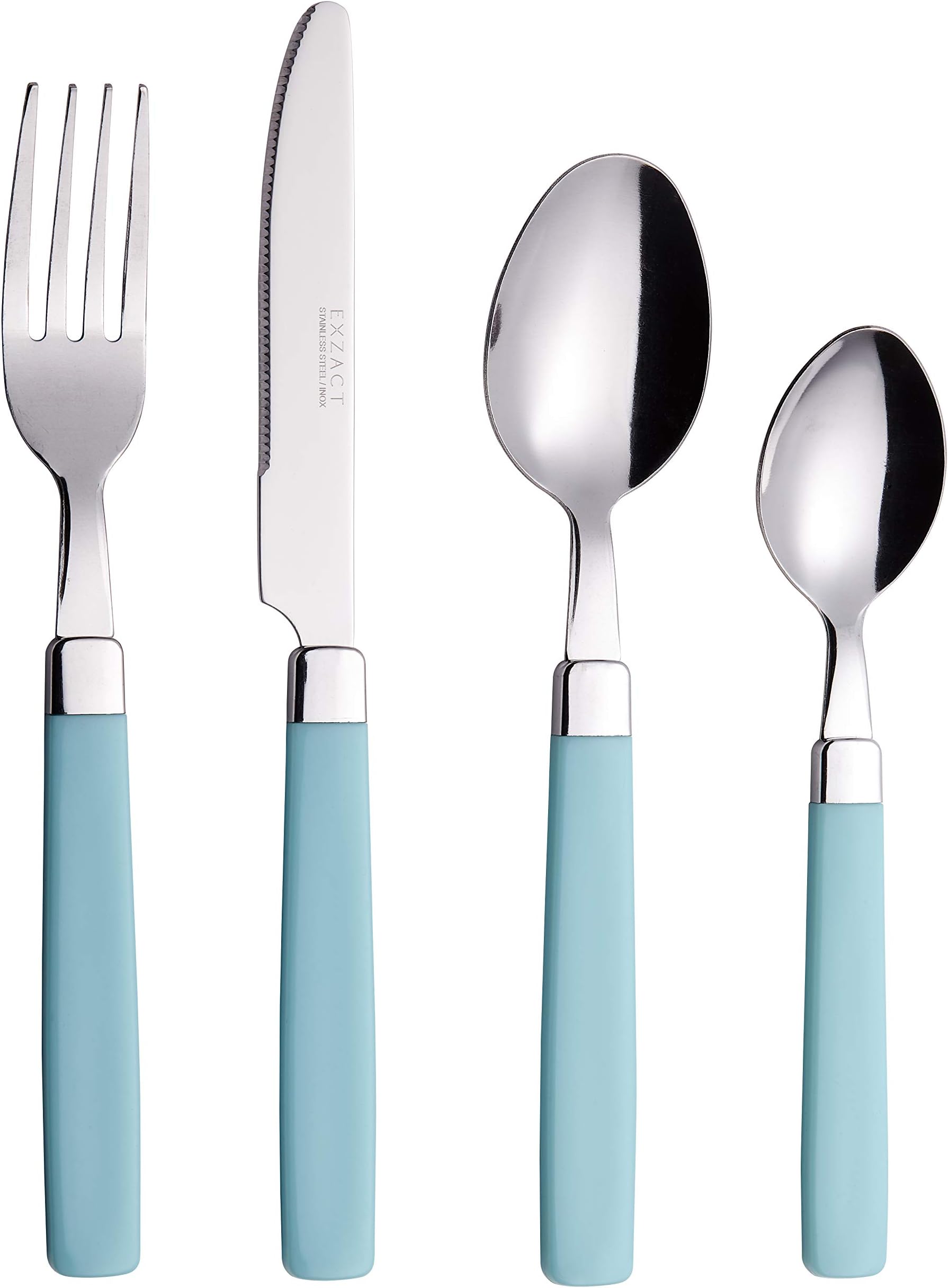 EXZACT Cutlery Set 16pcs Stainless Steel - Coloured Handles - 4 x Forks ...