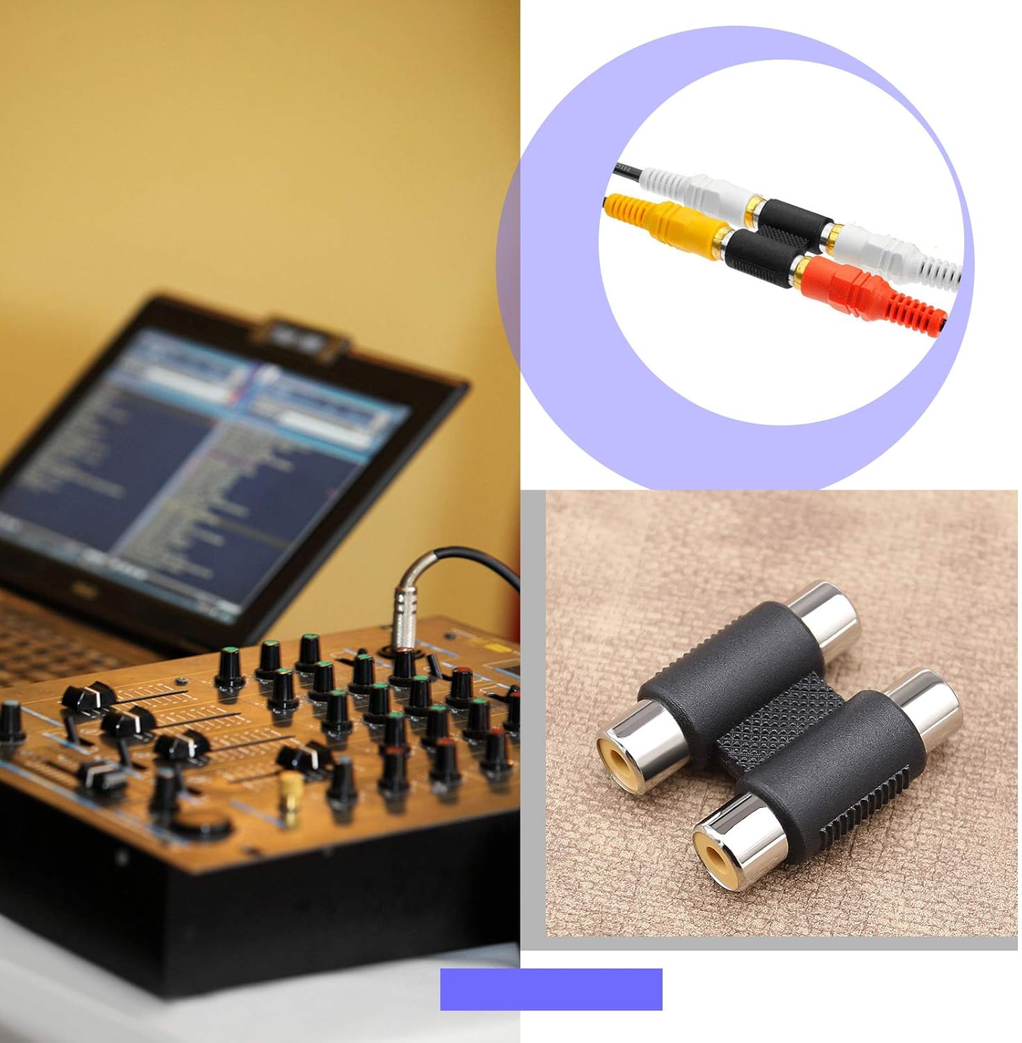 5pcs Dual RCA Female to RCA Female Couplers Adapters Double Straight ...