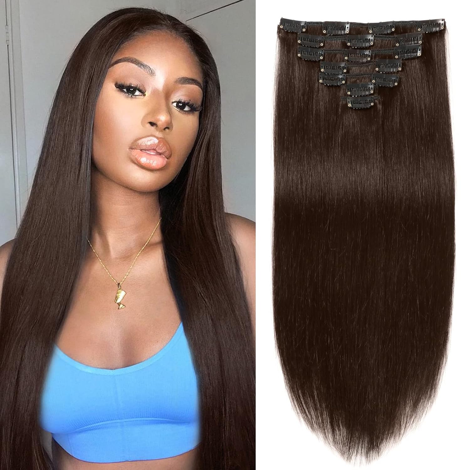 Amazon.com: Clip in Hair Extensions Real Human Hair for Black Women ...