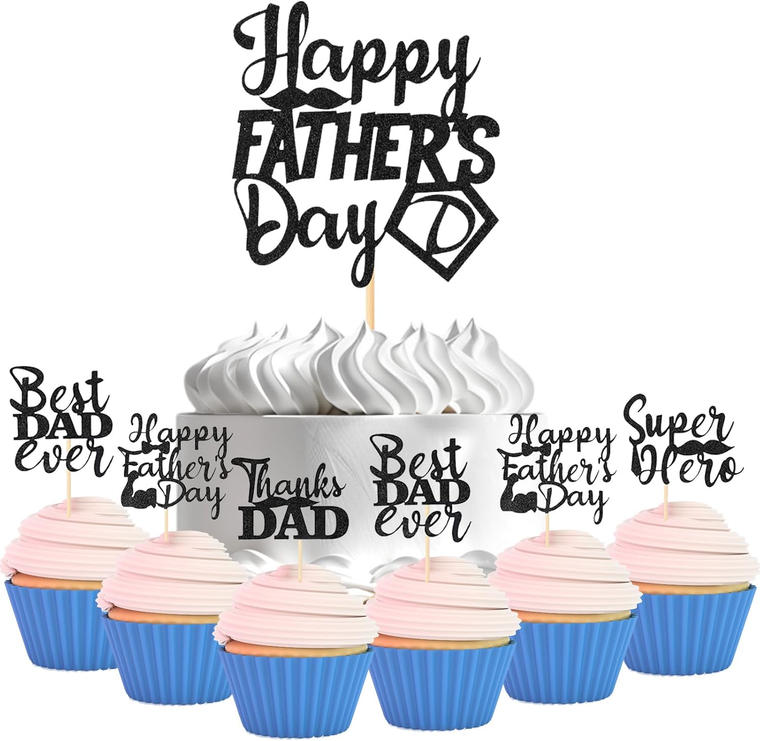Amazon.com: Happy Fathers Day Cupcake Topper – Best Dad Ever Glitter ...