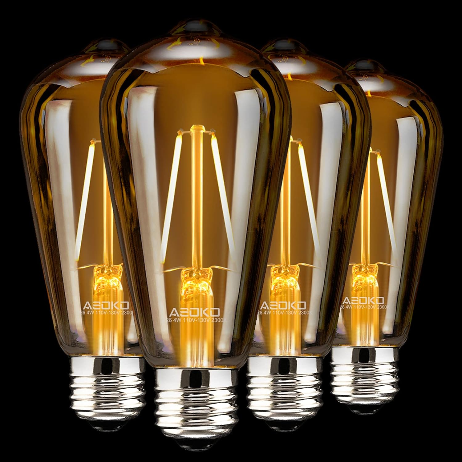 Amazon.com: ASOKO 4-Pack LED Dimmable Edison Light Bulbs 40W Equivalent ...