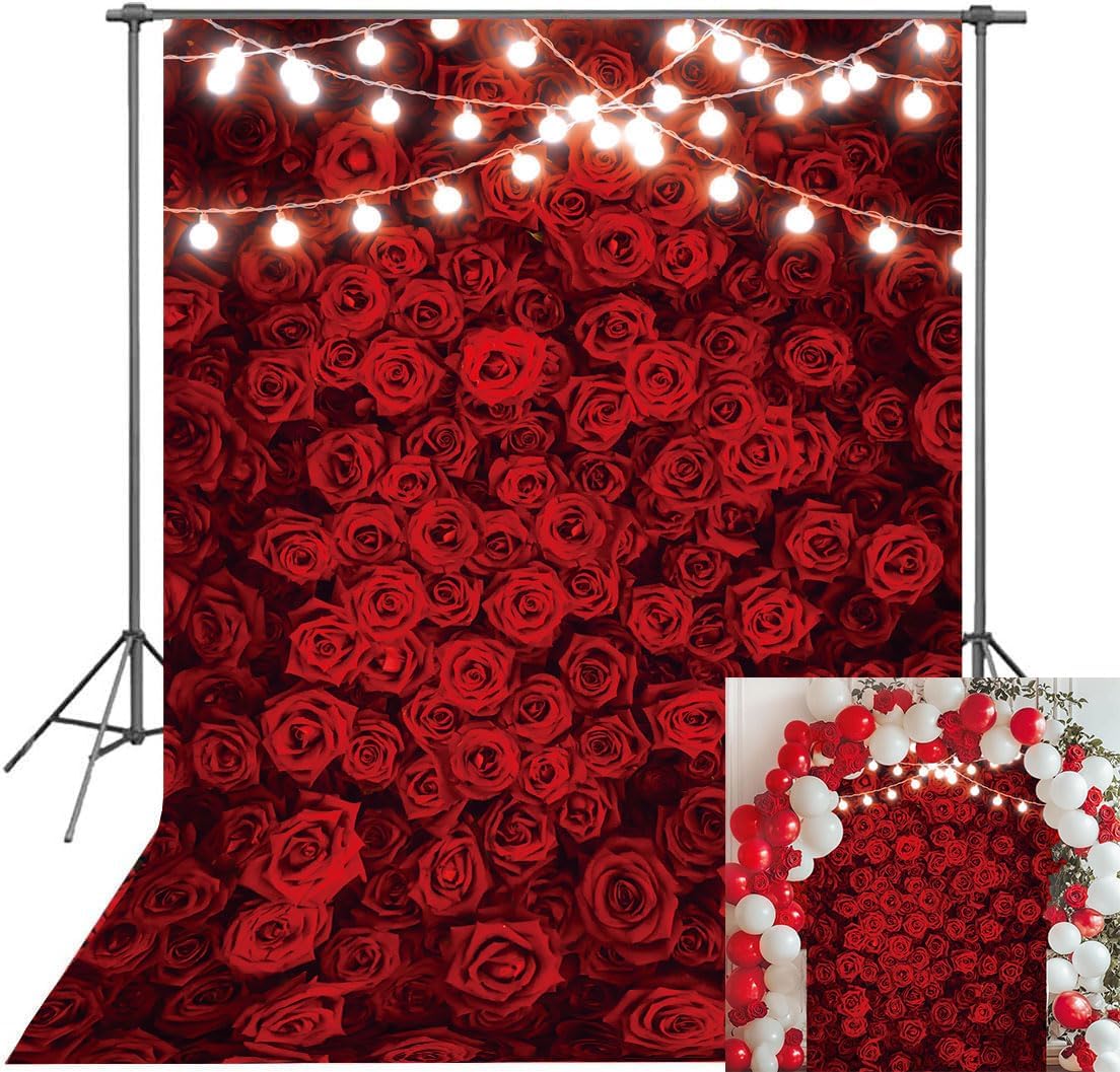 Amazon.com : Red Rose Backdrop Vintage Romantic red Floral Photography ...