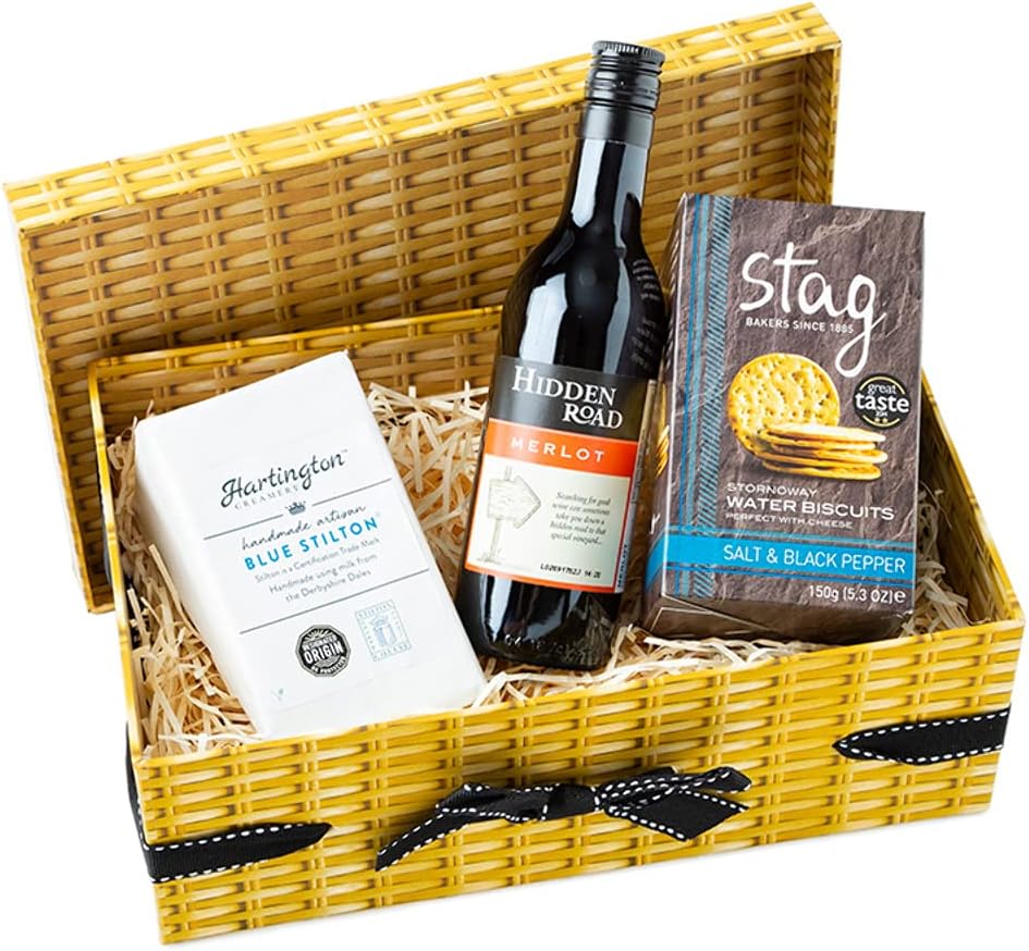 Classical Blue Stilton & Red Wine Gift Hamper (Faux Wicker Cardboard ...