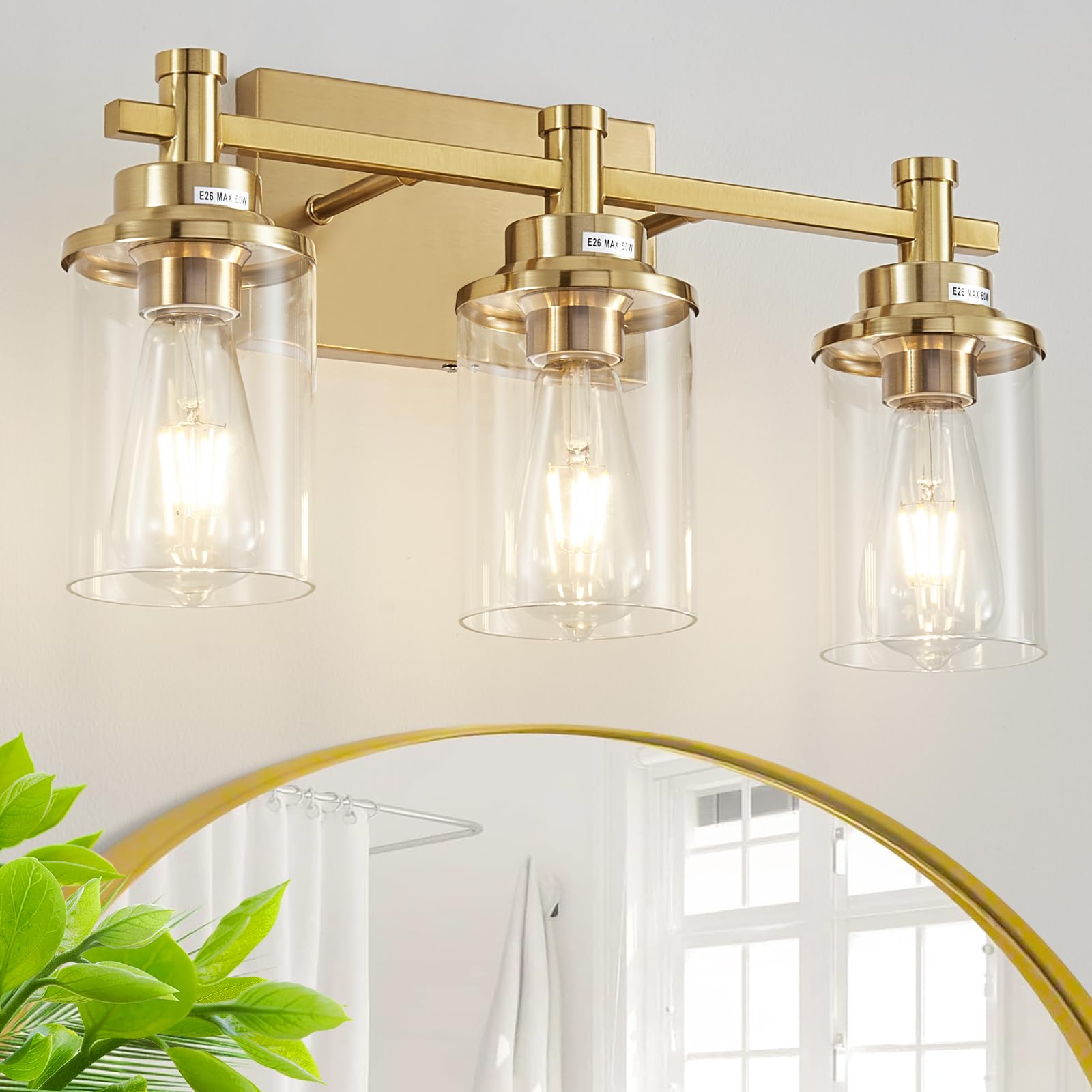 Aixialin 3 Light Gold Bathroom Vanity Light Over Mirror, Brushed Brass ...