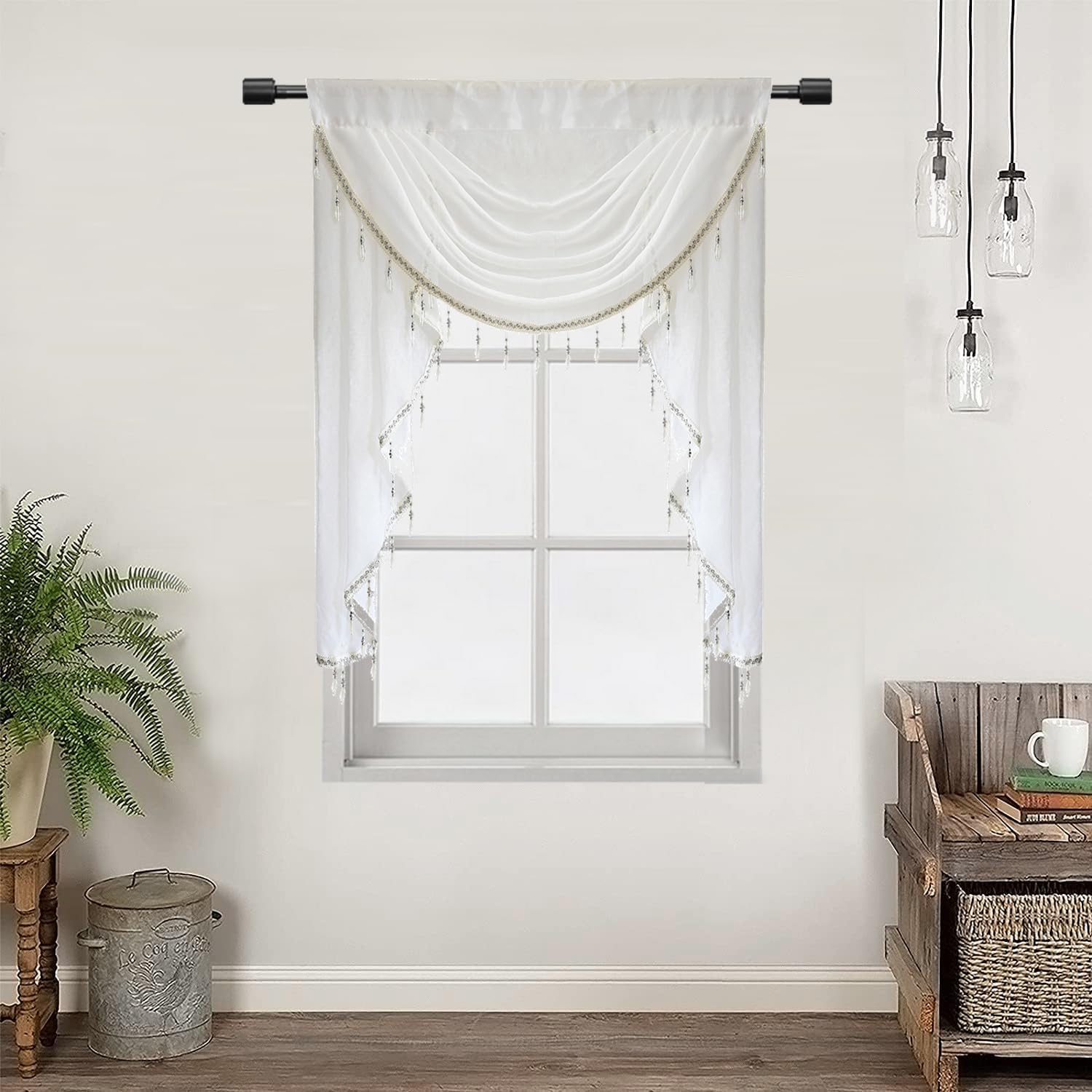 Amazon.com: Gxi White Waterfall Valance Semi Sheer Swags for Living ...