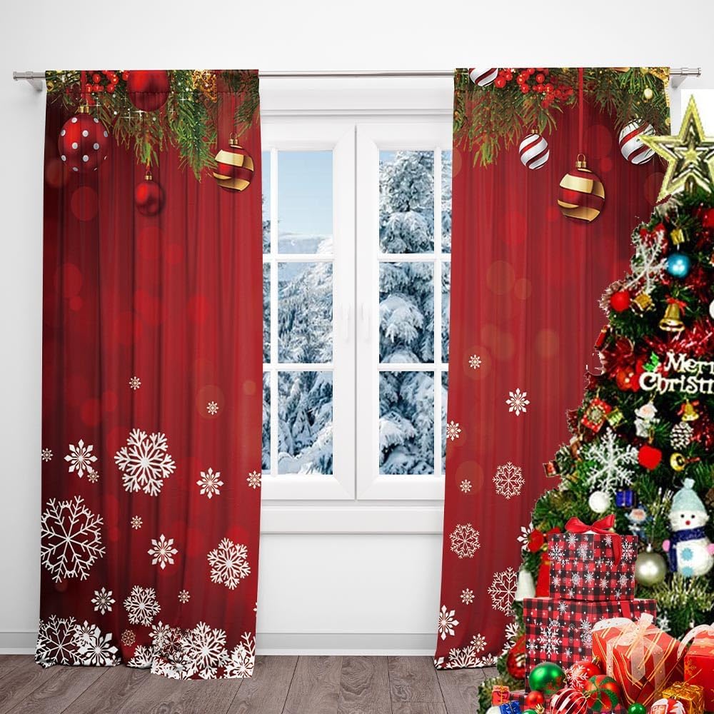 Amazon.com: Qian 82 x 84 Inches Polyeste Christmas Ball Snow Scene ...