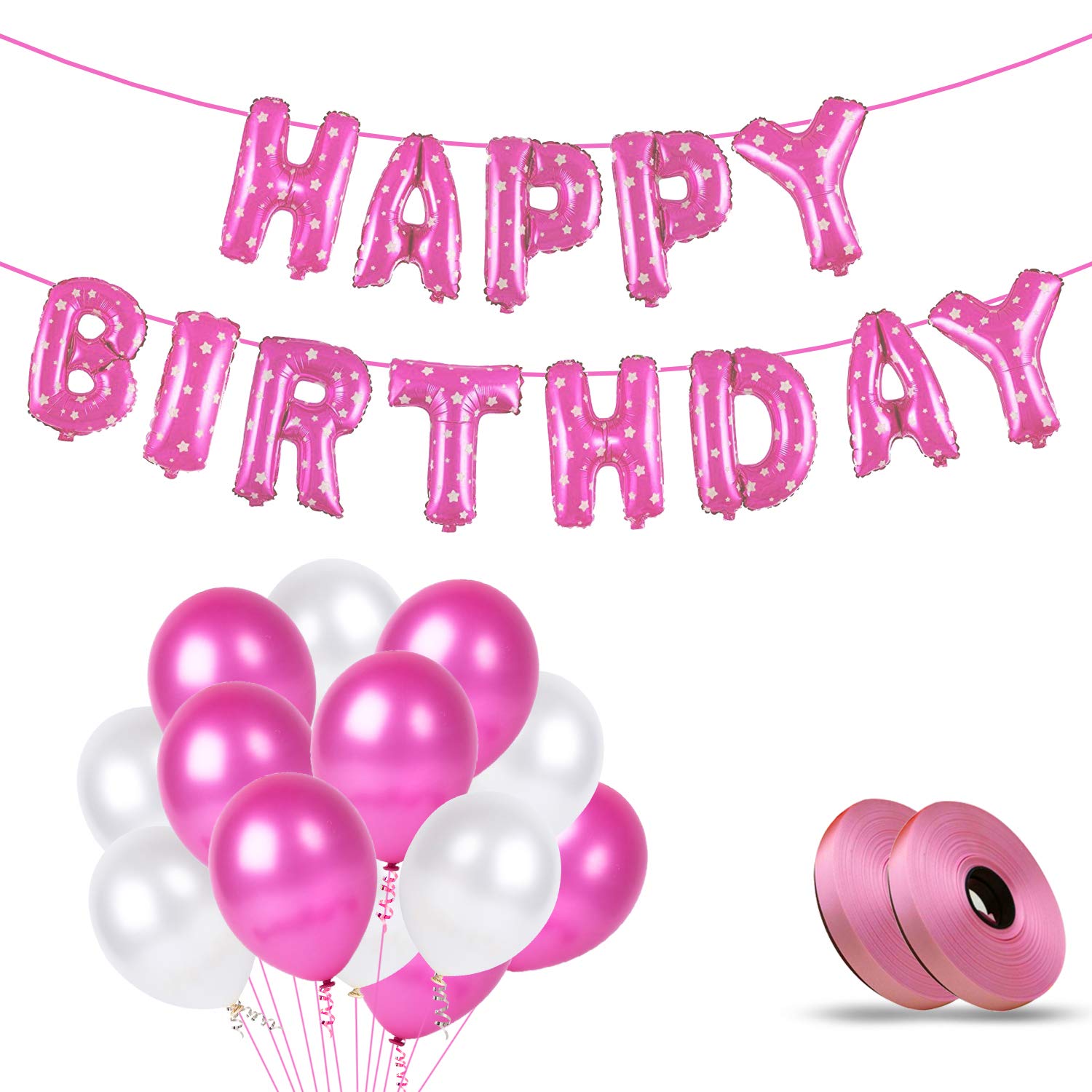 Party Propz Pink Happy Birthday Decoration Letters Foil Latex Balloons ...