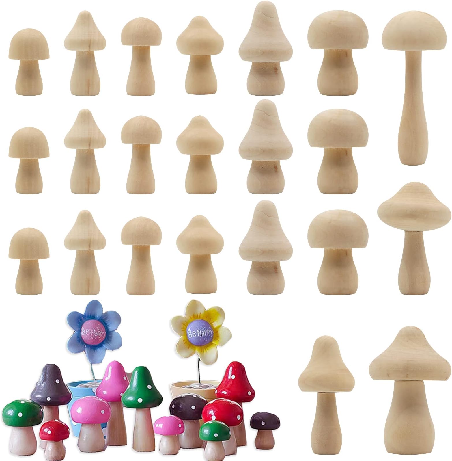 Amazon.com: 48-Piece Wooden Mushroom Set, 6 Different Sizes and Cute ...