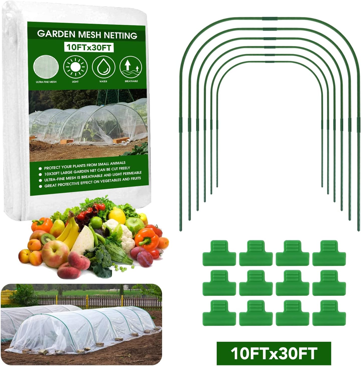 Amazon.com : Garden Mesh Netting Kit - 10x30ft Ultra Fine Mesh with 6 ...
