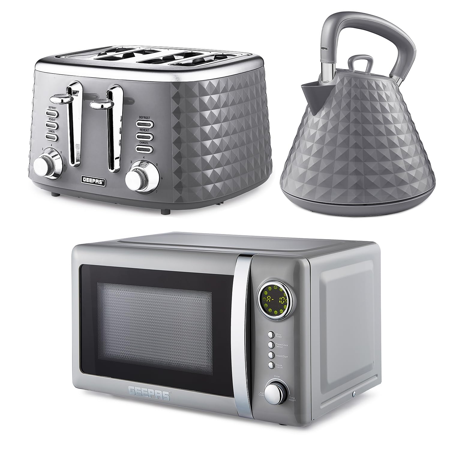 GEEPAS Electric Kettle 4 Slice Bread Toaster & Microwave Kitchen Set ...