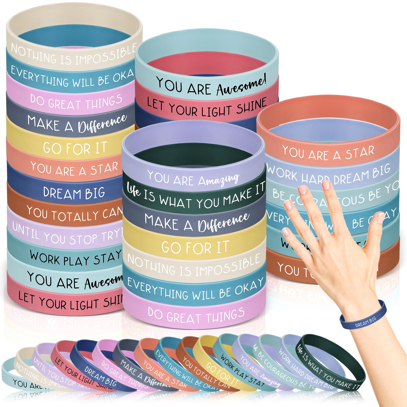 Chunyin 32 Pcs Motivational Silicone Wristbands Inspirational Rubber ...