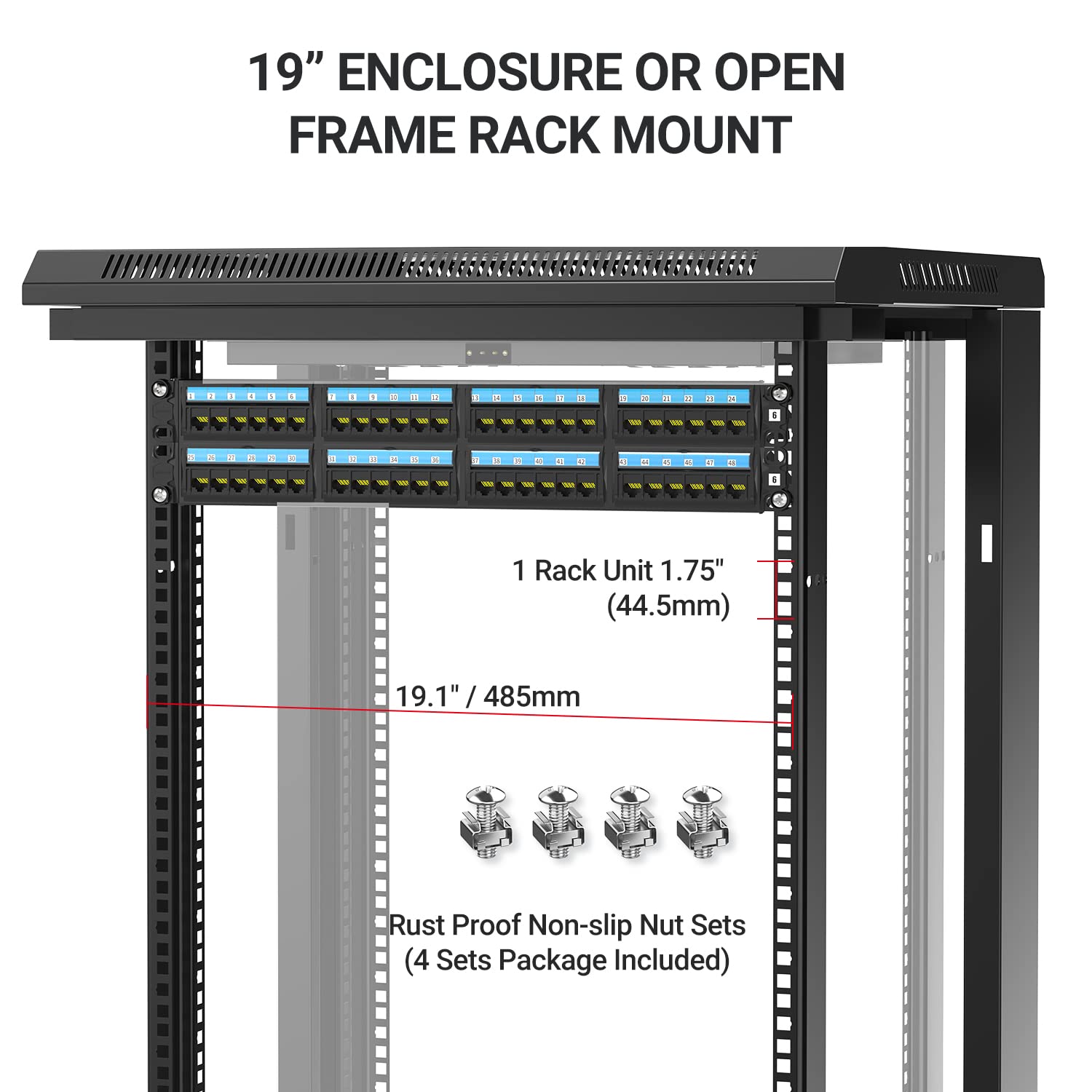 Buy AMPCOM Industrial Series CAT6 48 Ports Patch Panel, Rack Mount - 2U ...
