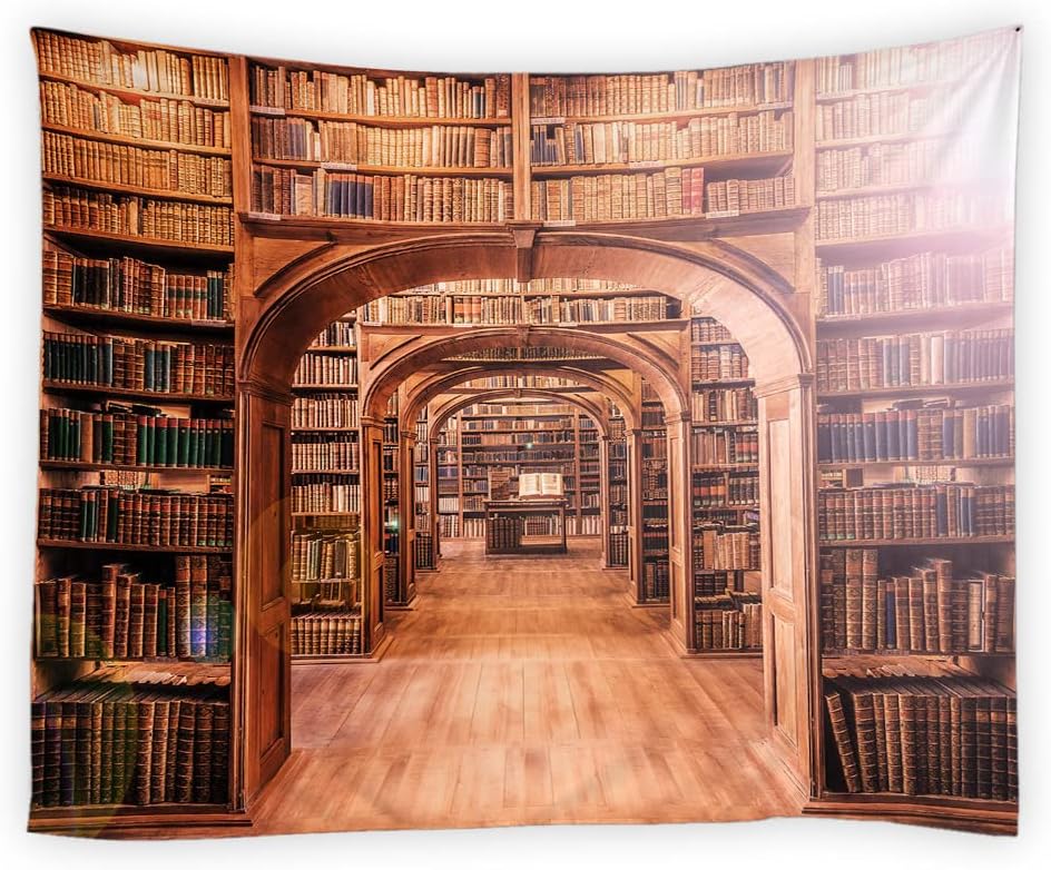 Amazon.com: WIYKMK Library Bookshelf Tapestry Vintage Retro Old Books ...