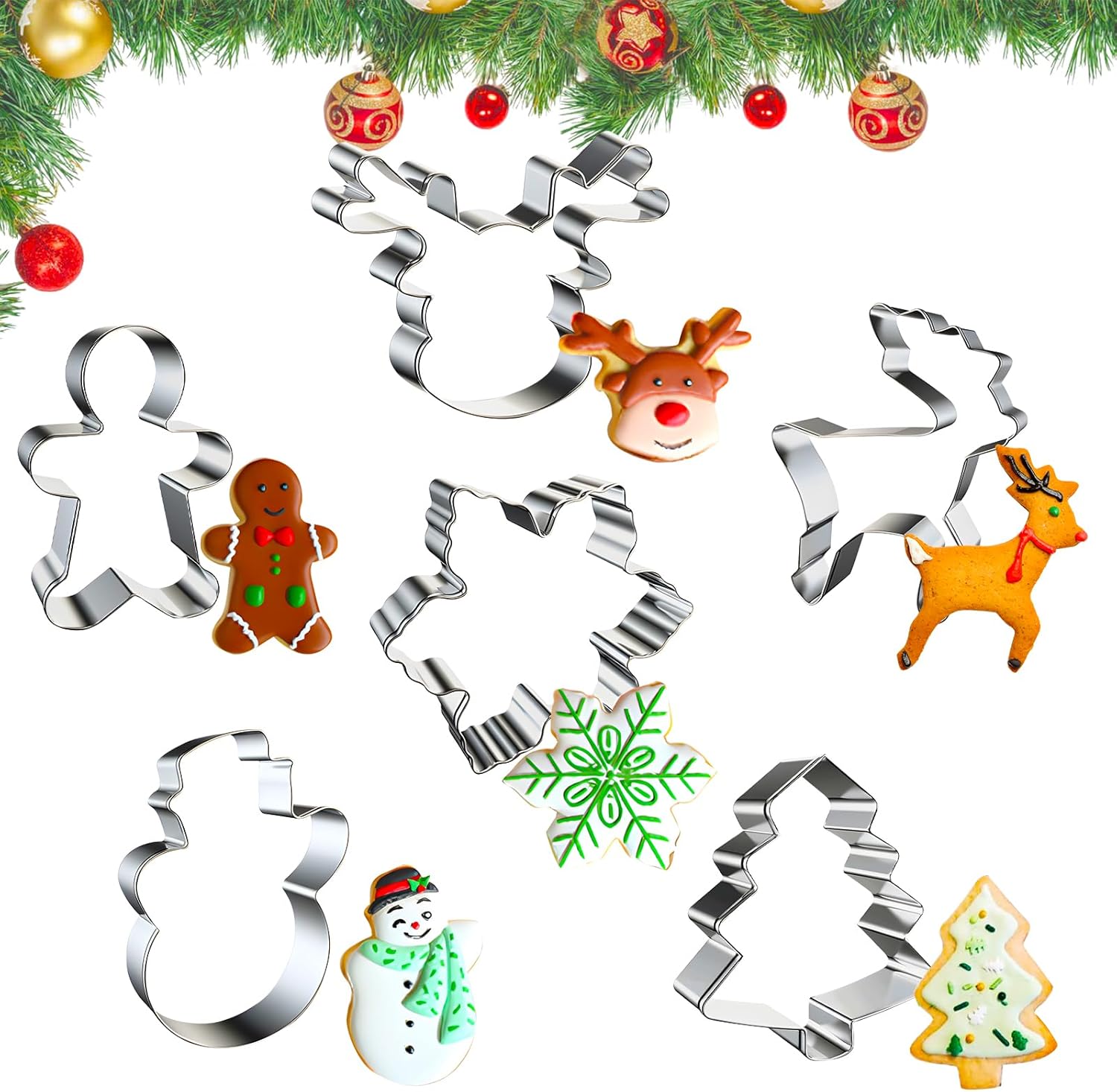 Taozoey Christmas Cookie Cutters 6 Stainless Steel Cookie Cutters ...