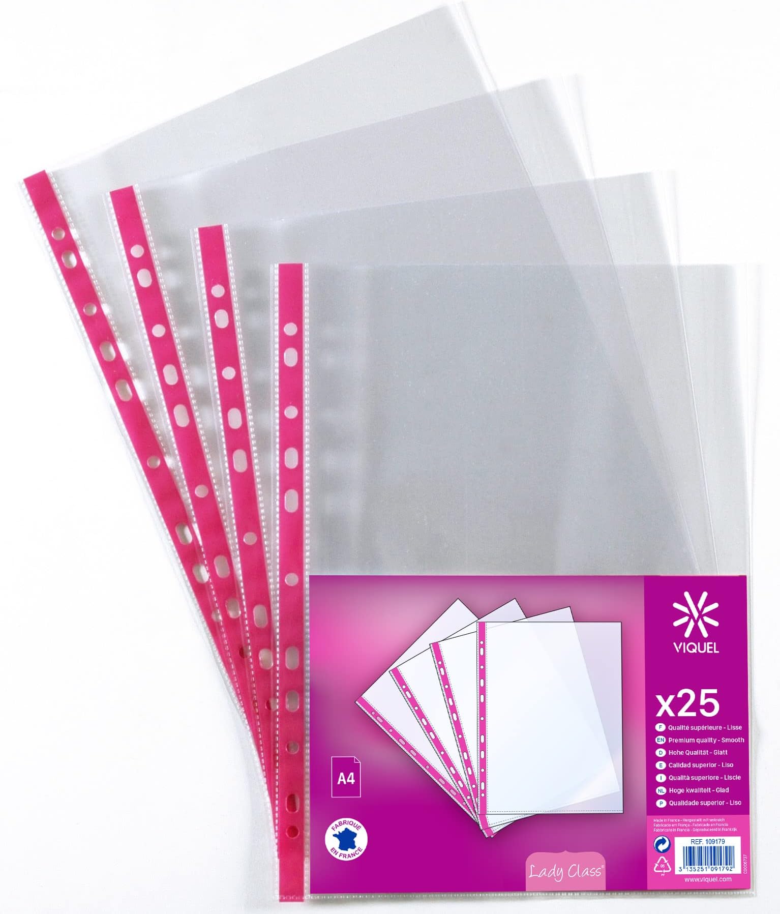 Viquel - Lot de 25 Pochettes perforées A4 en plastique - Bord renforcée ...