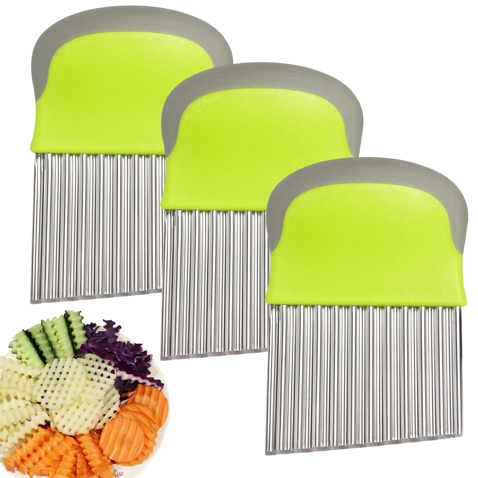 Amazon.com: FANTEXY 3 Pieces Crinkle Cutter for Veggies, Stainless ...
