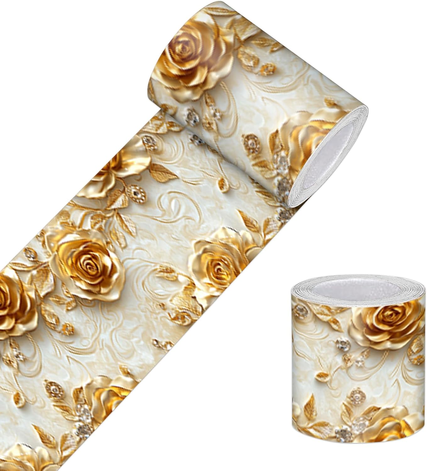 HOMETITUTE Wallpaper Border Peel and Stick Baroque Gold Texture ...