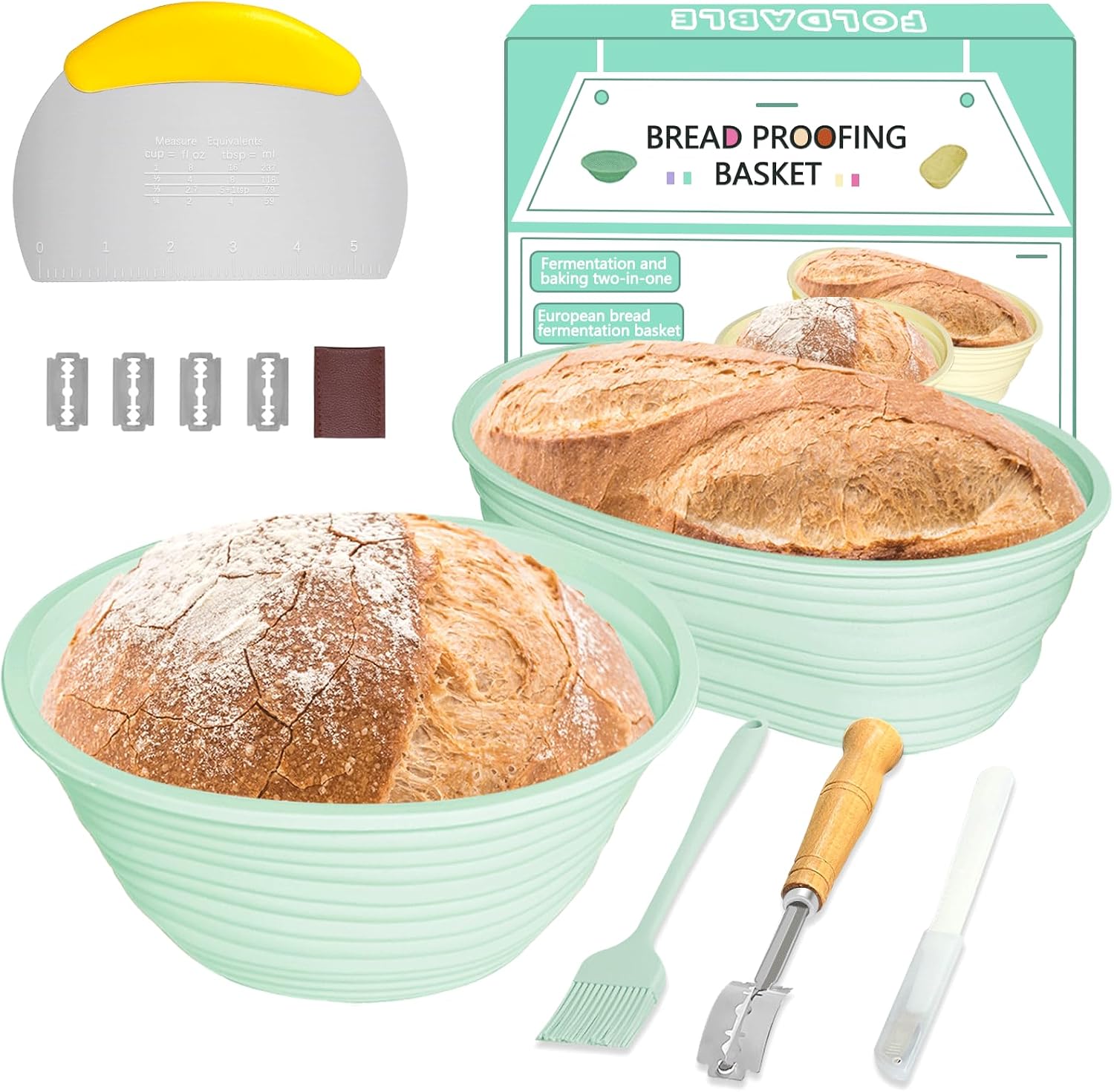 Amazon.com: Silicone Bread Banneton Proofing Basket Set of 2, 9 Inch ...