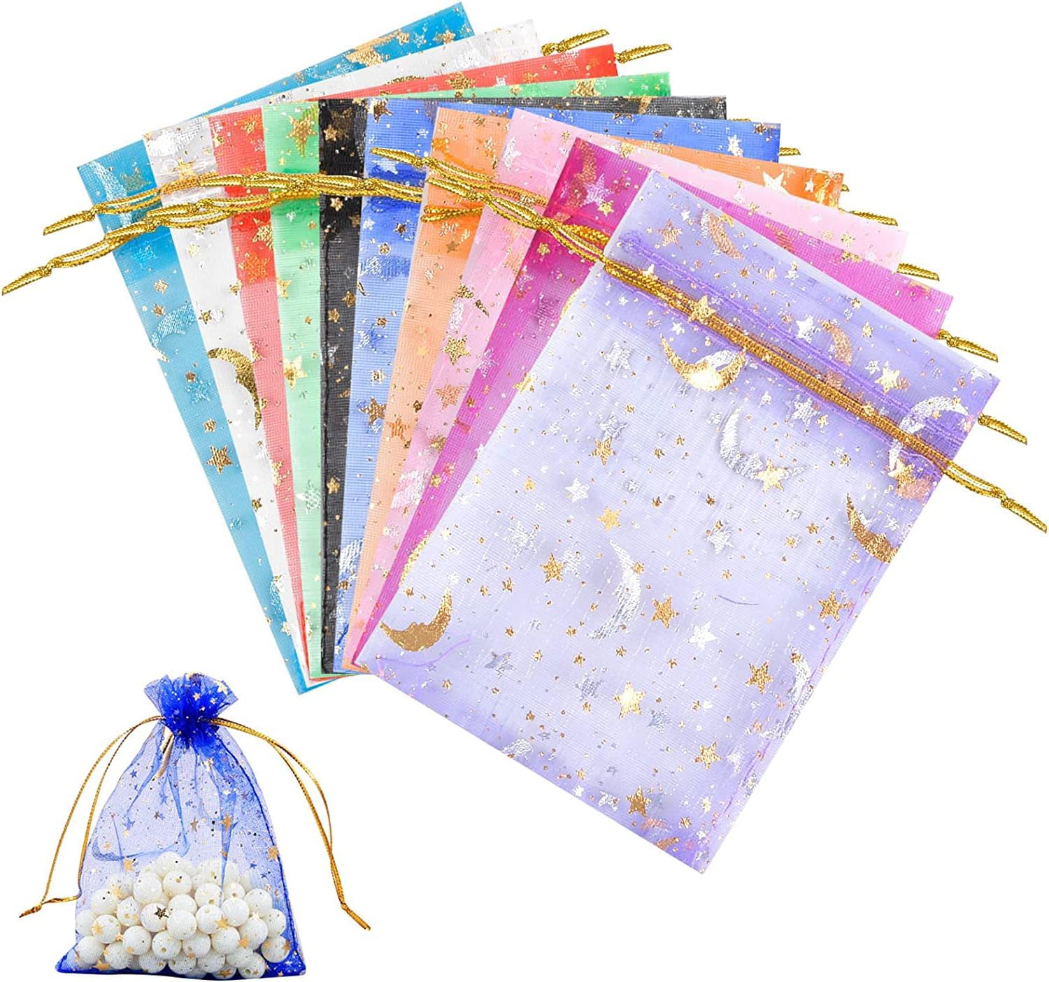 Tinsellns 100 Pcs Mini Drawstring Organza Bags 12×8 cm for Party ...