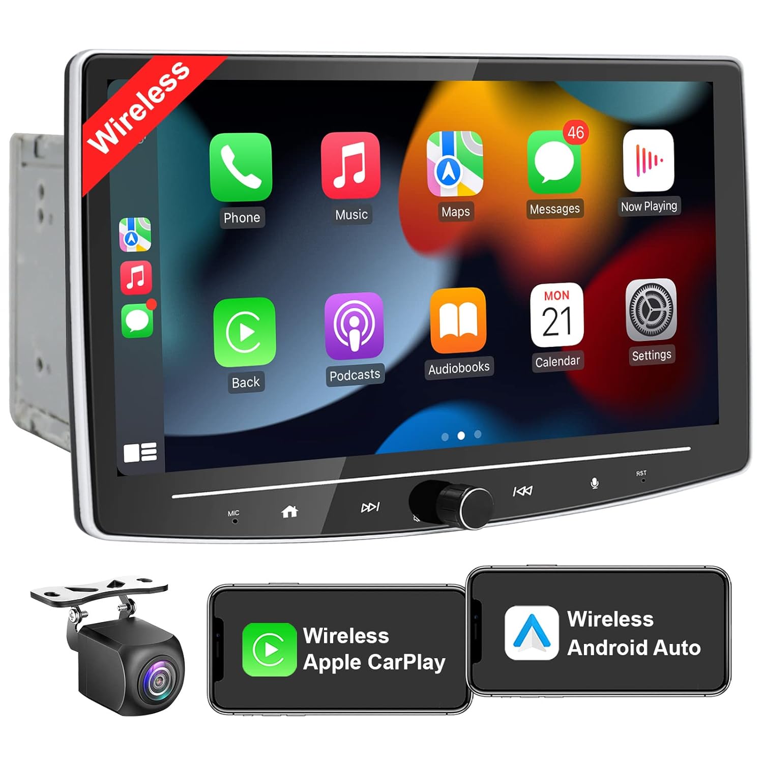 10 Inch Double Din Car Stereo Wireless Carplay & Android Auto, 8 Core 2 ...