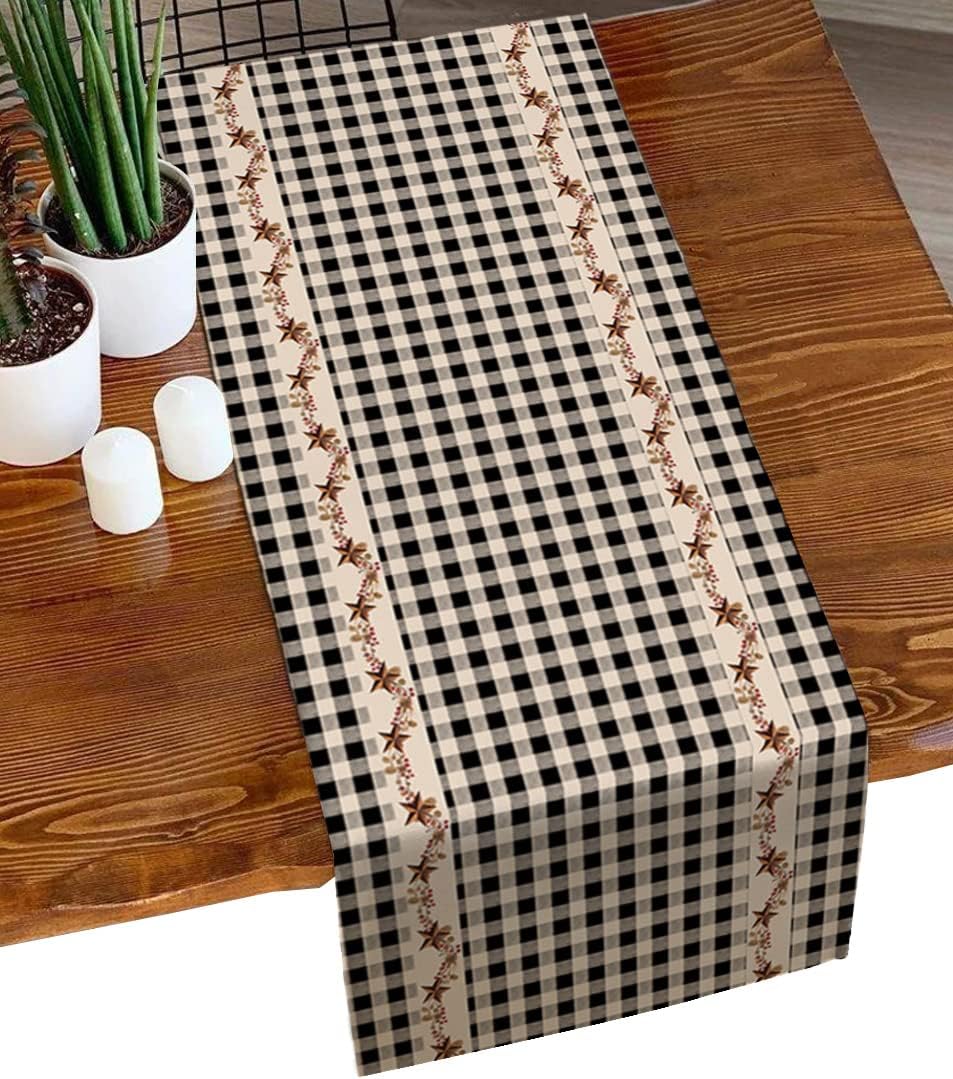 Amazon.com: Table Runner,Country Star Berry Vines Black Checker Cotton ...