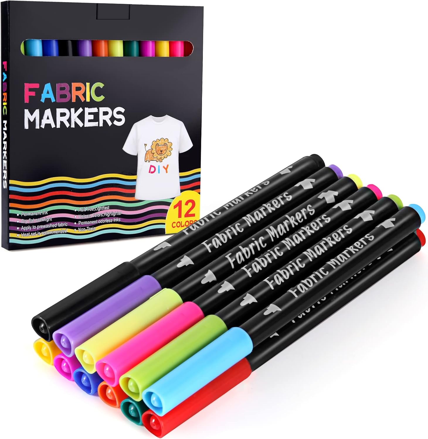 Bepilesto 12 Colours Fabric Pens Permanent for Clothes, Textile Paints ...