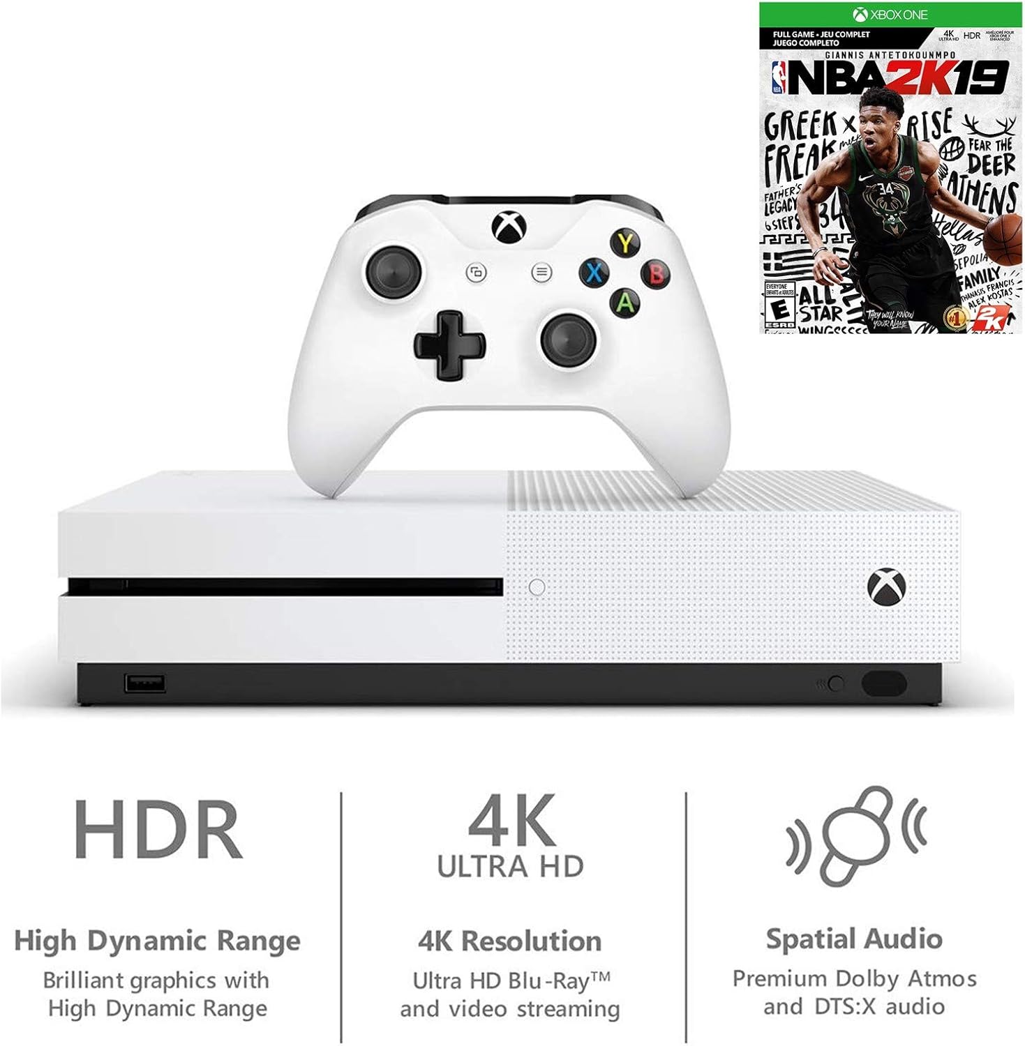 Xbox One S 1TB NBA 2K19 Bundle: Xbox One S 1TB Console, NBA 2K19 Game ...