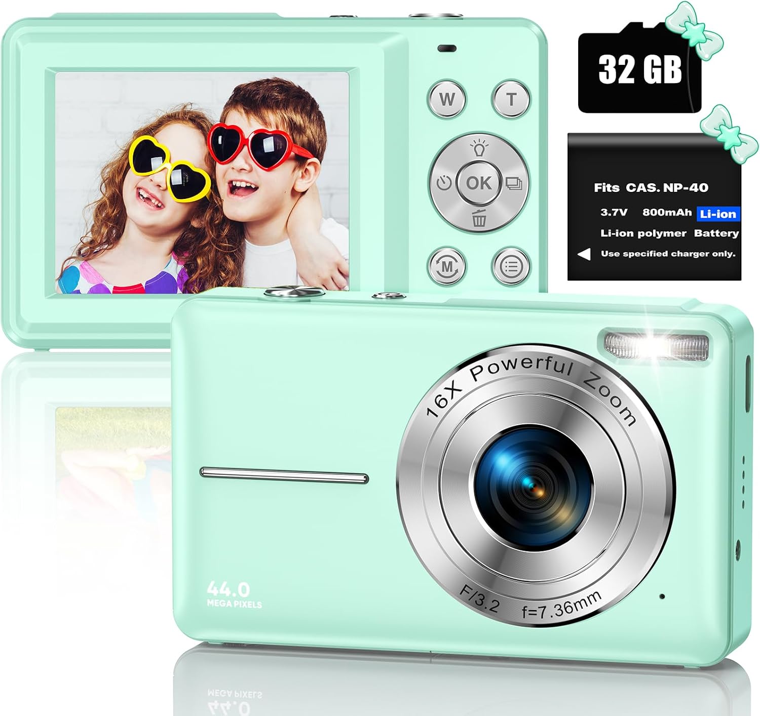Digital Compact Camera with 32GB SD Card, 1080P 44MP, 2.5 Inch LCD ...