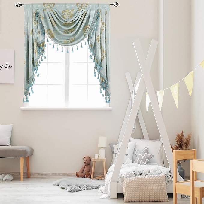 Amazon.com: JADE POKE Jacquard Waterfall Valance for Living Room Aqua ...