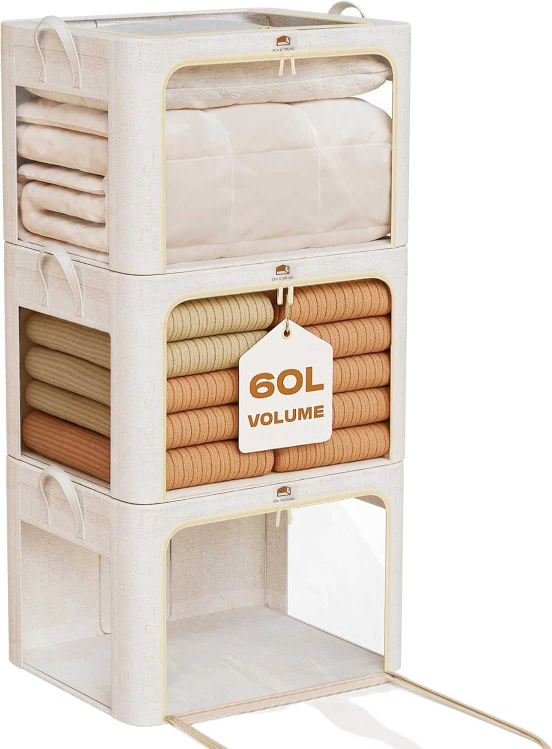 Amazon.com: 3Pack 60L Large Cloth Storage Bins with Metal Frame, Linen ...