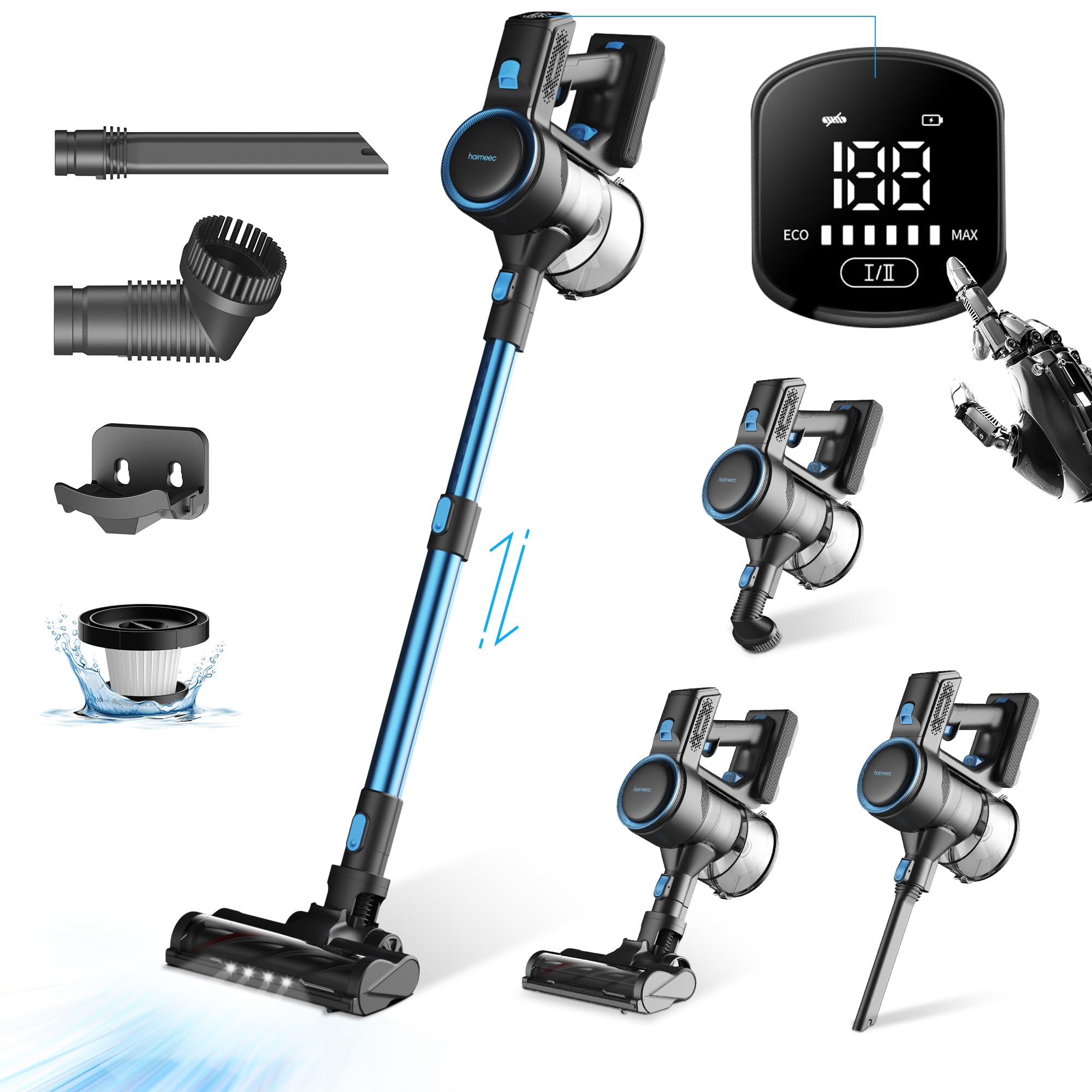 HAIMEEC Cordless Vacuum Cleaner, 6 in 1 Lightweight Stick Vacuum with ...