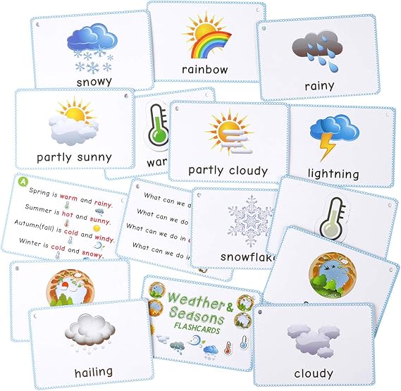 Amazon.com: Fogeal 16Pcs/Set Weather and Seasons Flash Cards for ...
