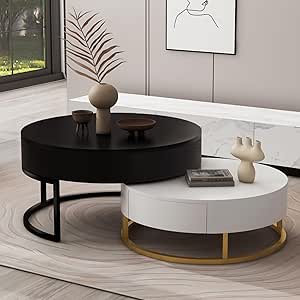 Amazon.com: KEVINSPACE Nesting Table Set of 2 Modern, Lift-top Accent Coffee Tables with Drawer ...