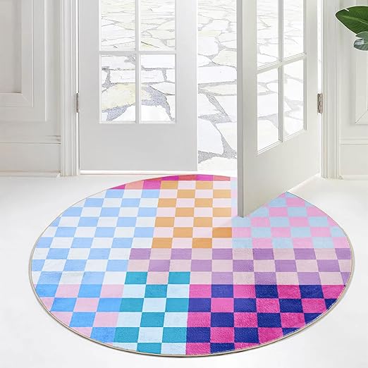 Amazon.com: Multicolored Checkerboard 4ft Round Area Rug, Retro Funky ...