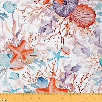 Starfish Beach Upholstery Fabric by The Yard Coastal Beach Shell ...