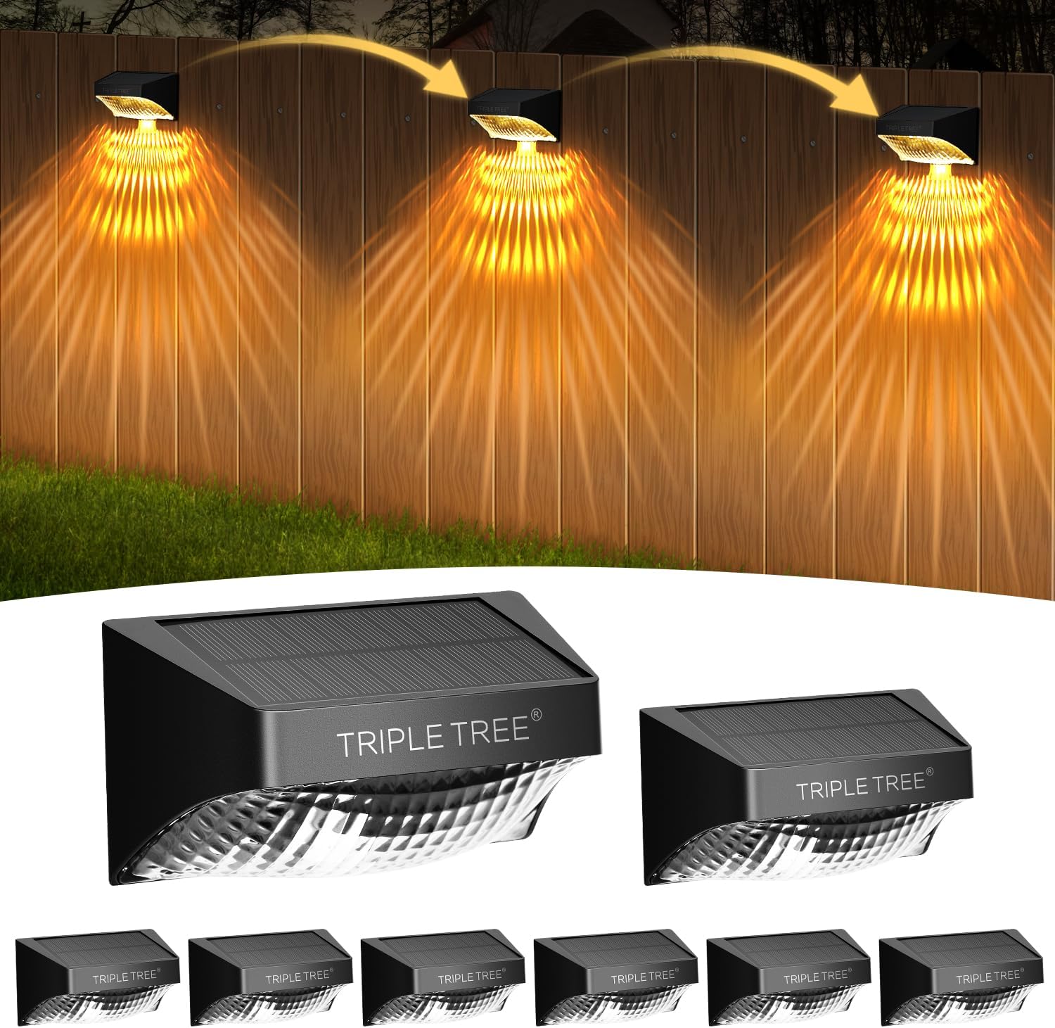 Solar Fence Lights 8 Pack, Synchronous Color Change, Solar Deck Lights ...