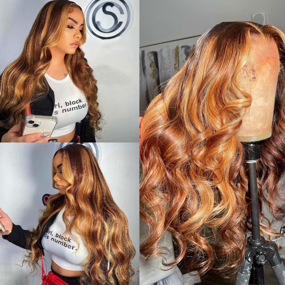 Amazon.com : Phipeme Highlight Body Wave Lace Front Wigs Human Hair ...