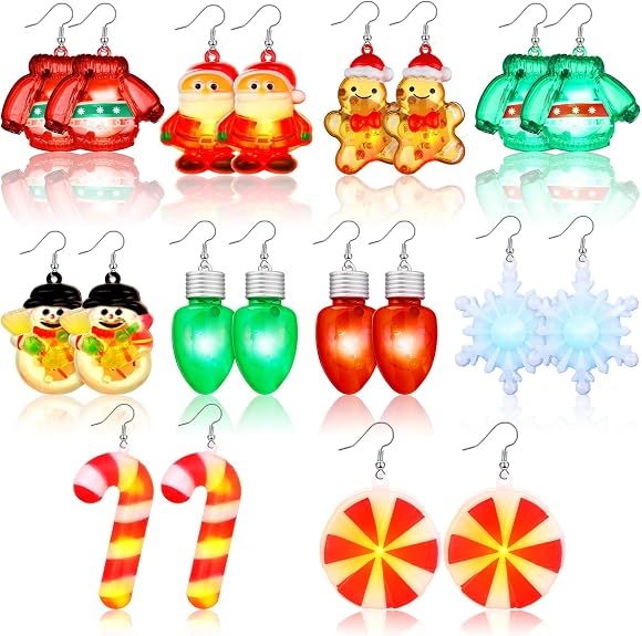 Amazon.com: Equsion 10 Pairs Christmas Light up Earrings Christmas ...