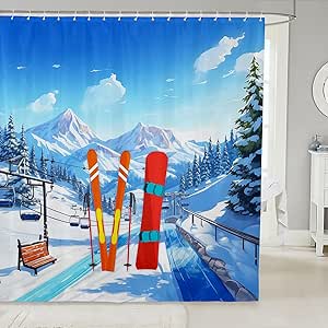Amazon.com: Ski Theme Shower Curtain,Skiing Snow Mountain View Bathroom ...