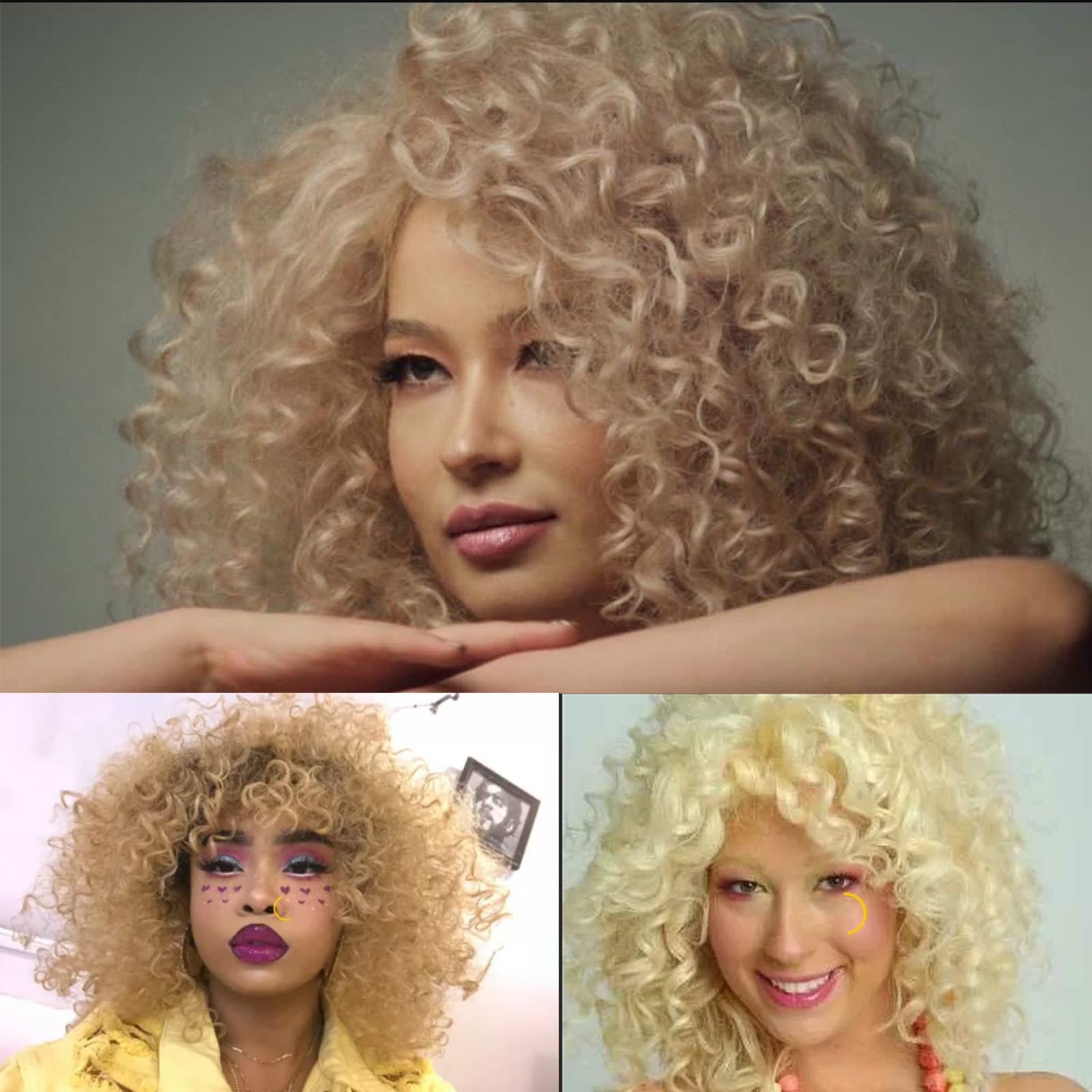 Amazon.com : newnavat Yellow Short Curly Wigs for Women Kinky Curly Wig ...