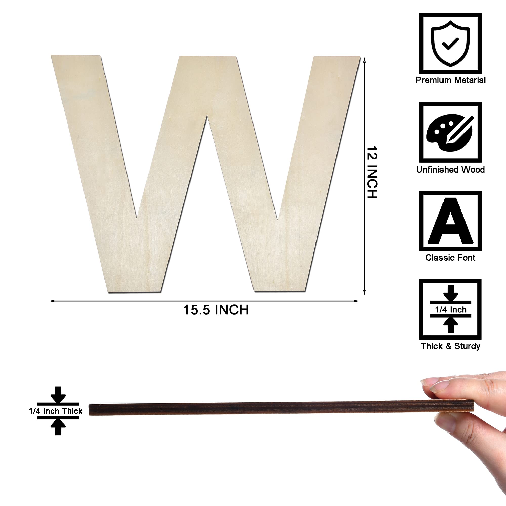 Snapklik.com : 12 Inch Wooden Letter W, 1/4 Inch Thick Large Unfinished ...