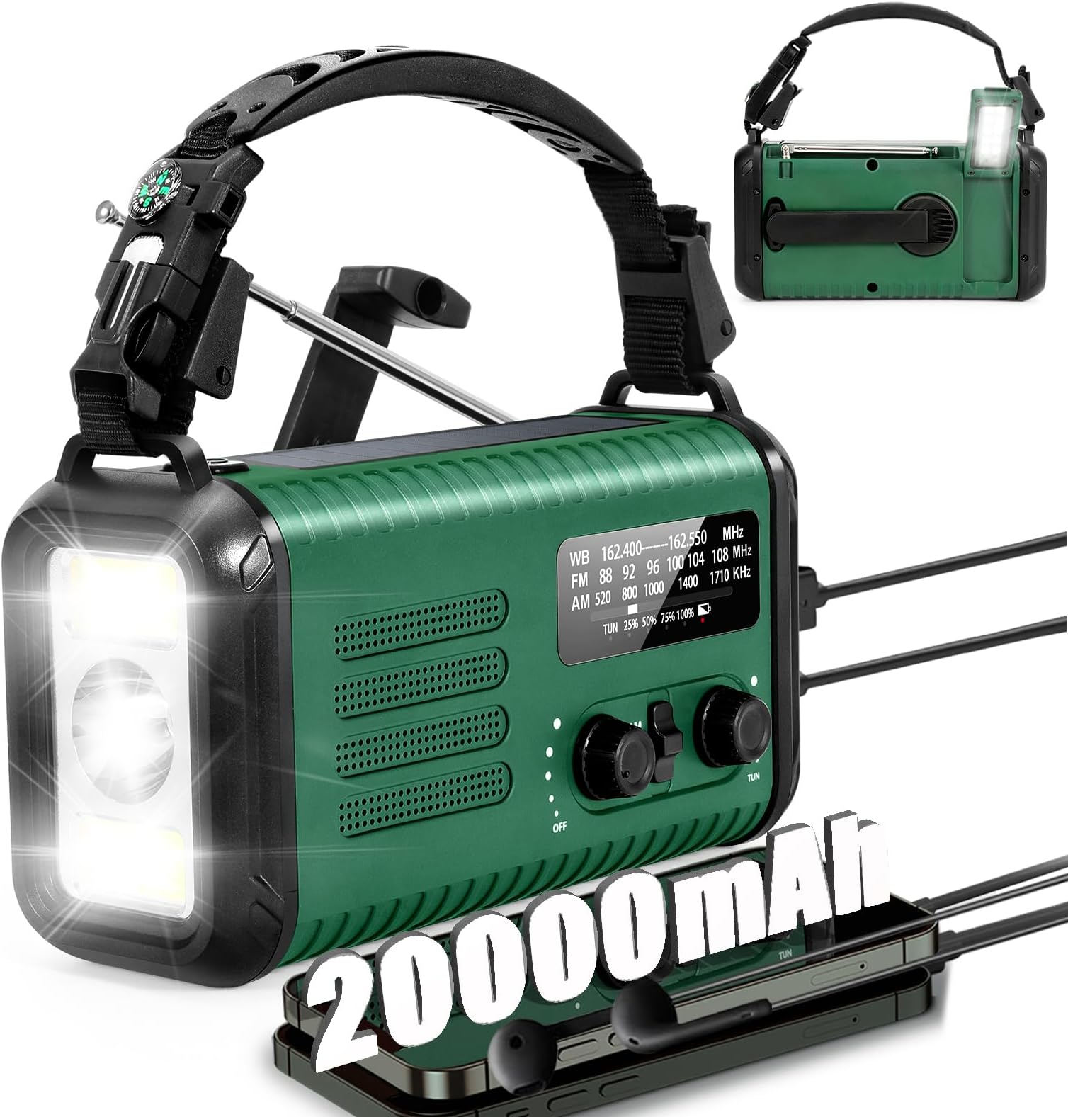 Amazon.com: 20000mAh / 74000mWh Emergency Radio, Solar Hand Crank Radio ...