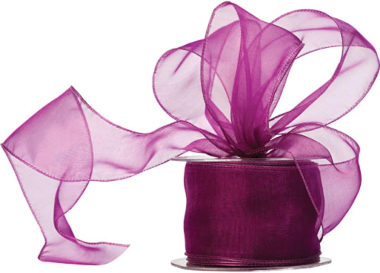 20 Metres x 60mm Purple Sheer Organza Ribbon, Wired Edged, Full Reel ...