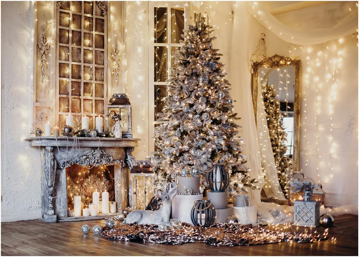 WOLADA Christmas Backdrop Christmas Photo Backdrop Fireplace Backdrop ...