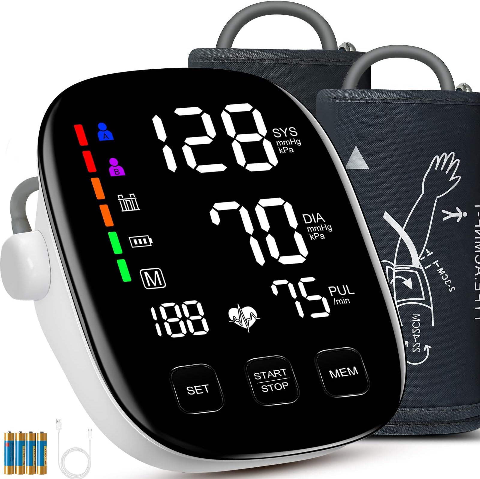 Amazon.com: ALPHAGOMED Upper Arm Blood Pressure Monitor for Home Use 2 ...