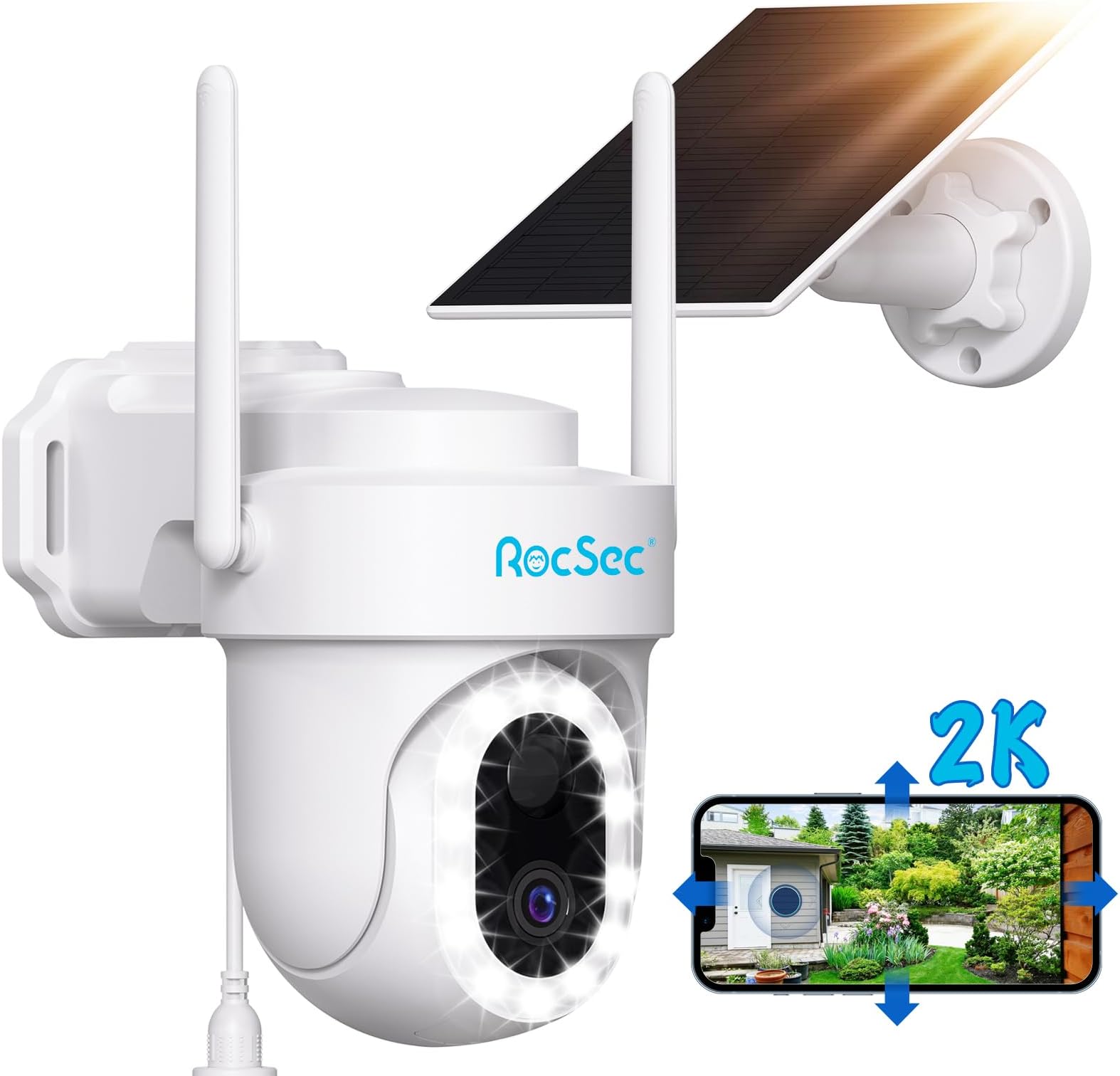 Amazon.com : ROCSEC 2K Solar Security Camera, WiFi PTZ Battery Powered ...