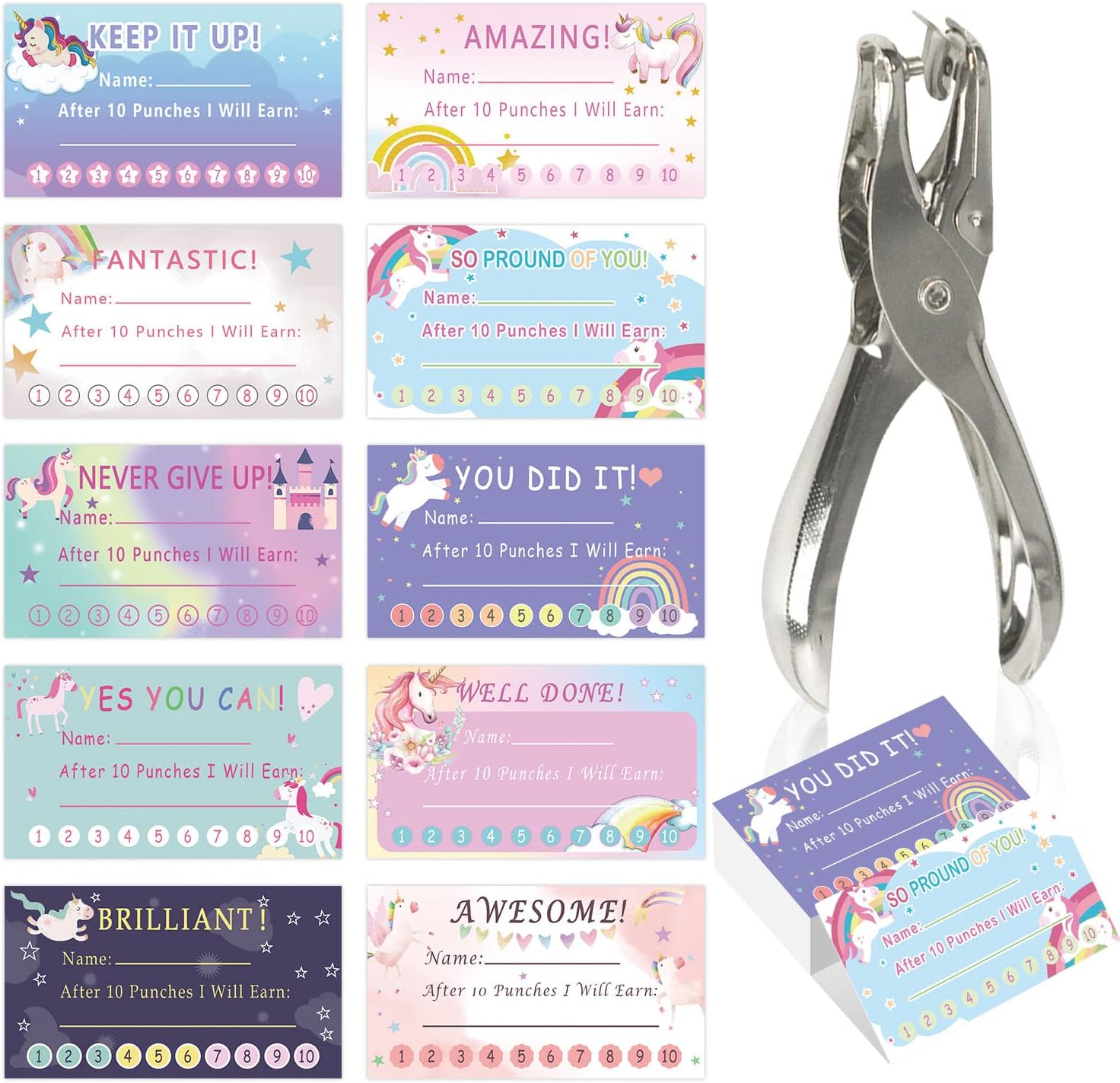 Amazon.com: Unicorn Theme Children's Behavior Punch Cards with Puncher ...