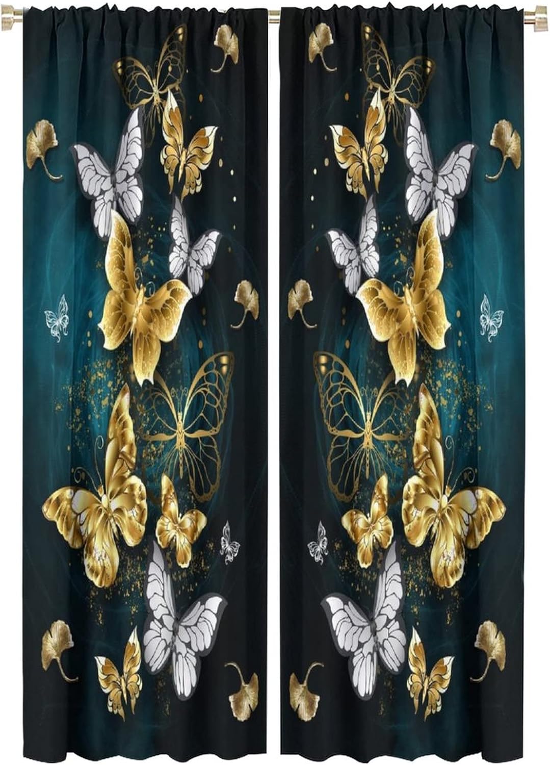 Amazon.com: Butterfly Kitchen Curtains, Black Gold Moth Wings Animal ...