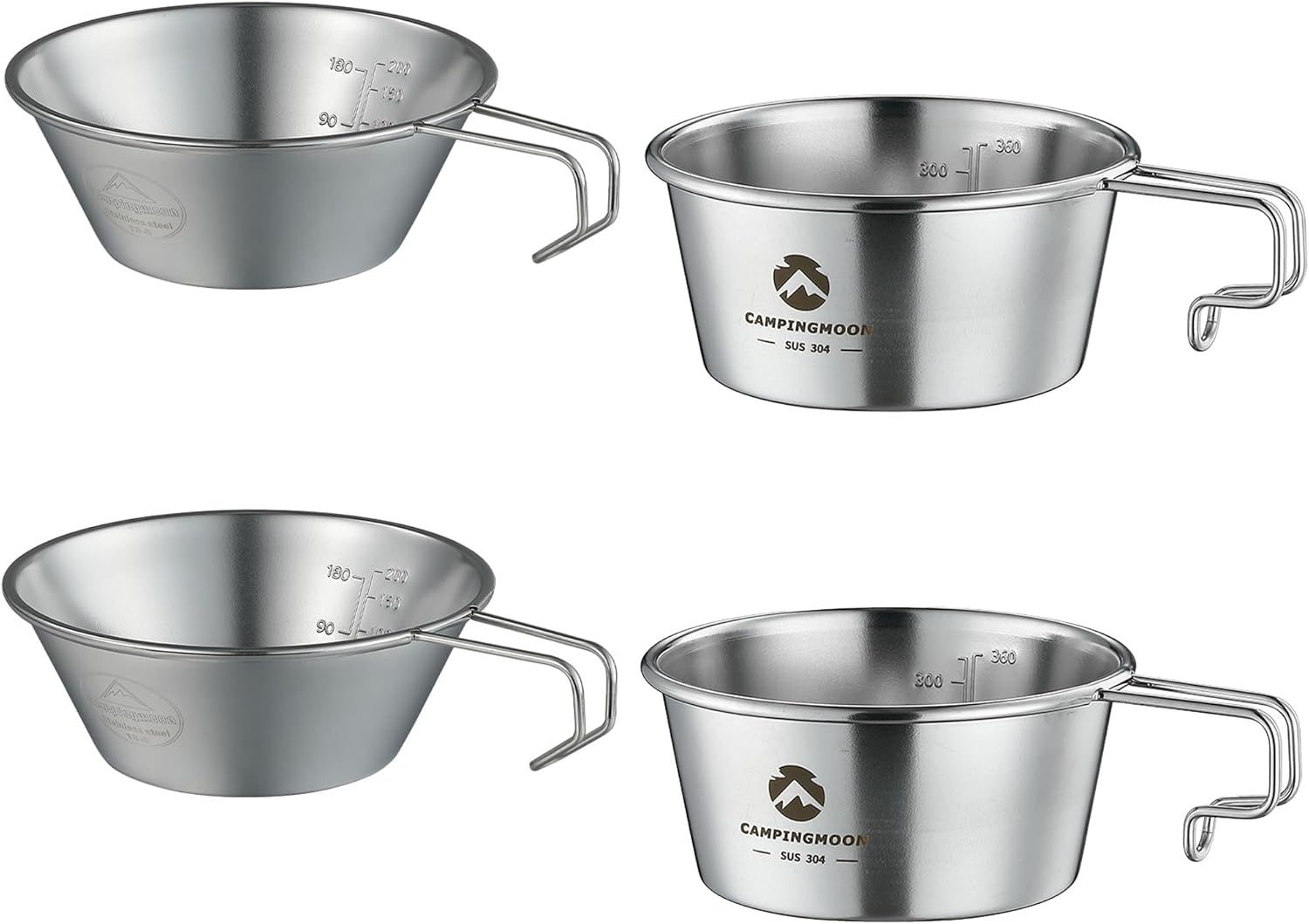 Amazon.com : camping moon 4pcs Sierra Cup 310ml 450ml Stainless Steel Stackable Compact Storage ...