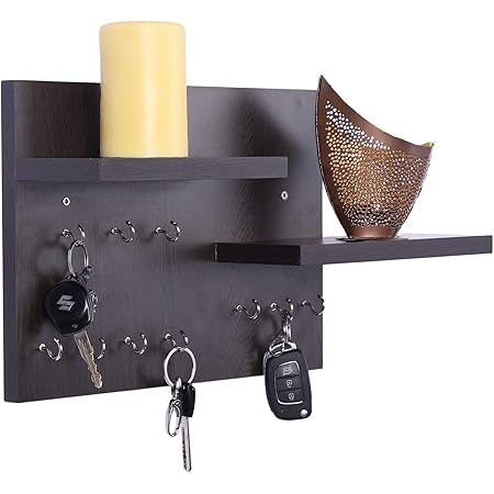 Redwud Ront Stylish Wooden Key Holder with Shelf/Wall Hooks Stand with ...